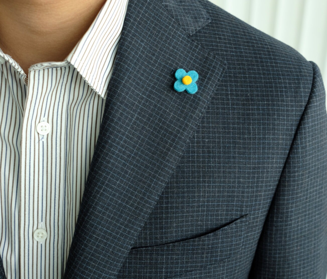 Aqua blue premium Virgin wool lapel pin//mens flower lapel | Etsy