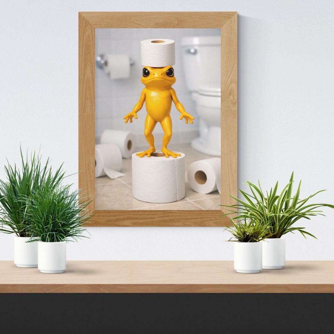 Golden Poison Frog Bathroom Wall Art Printable | Funny Toilet Paper Art ...