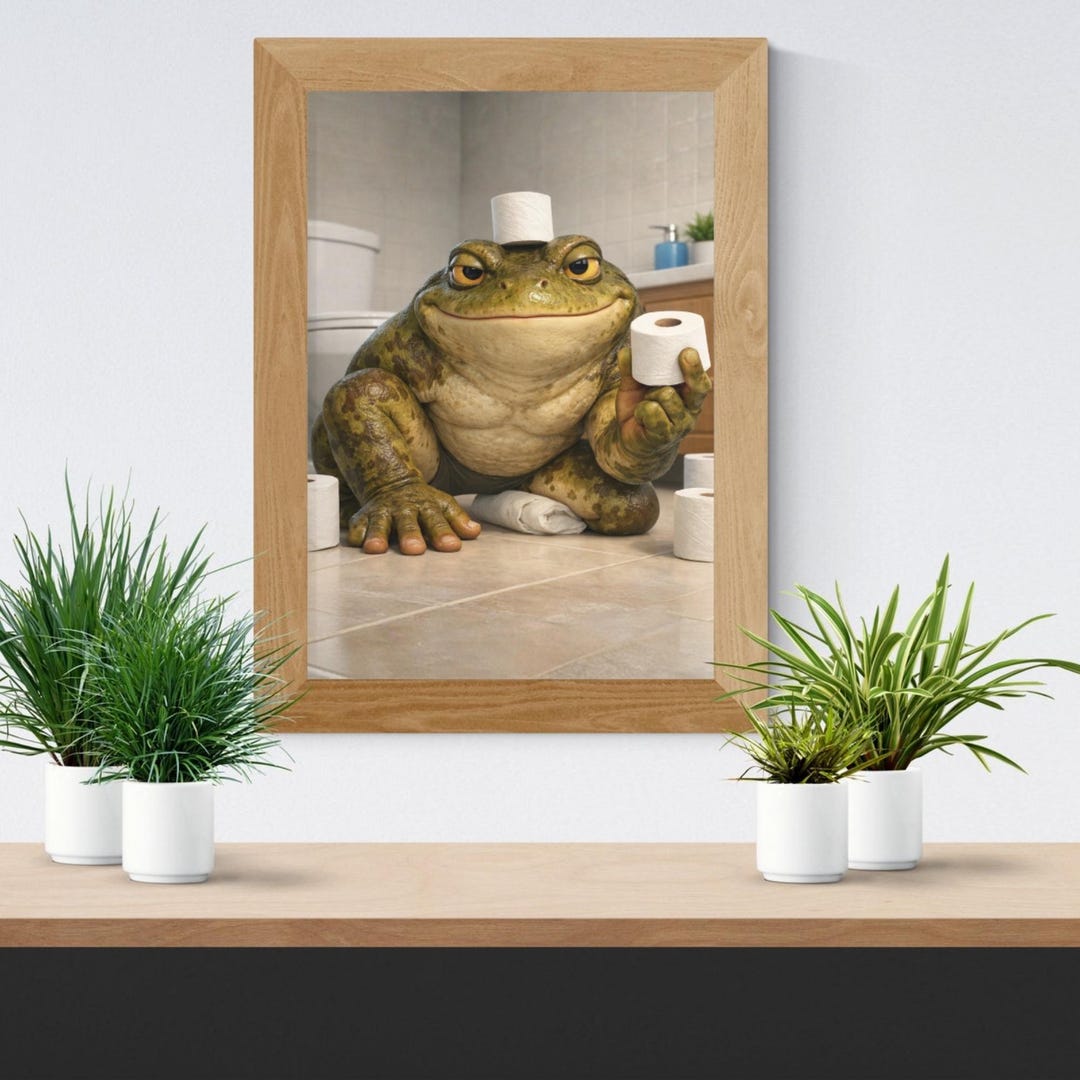 Goliath Frog Bathroom Wall Art Printable | Funny Toilet Paper Art ...