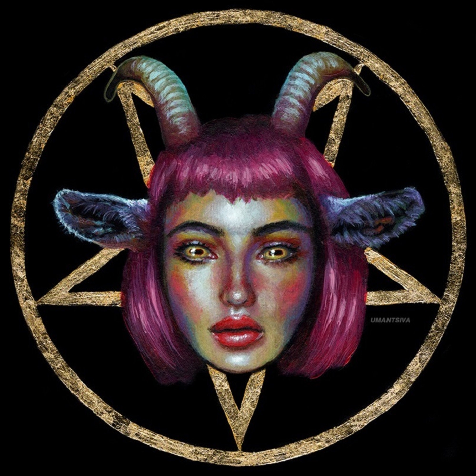 Macabre wall art horror painting of Satan gothic female | Etsy