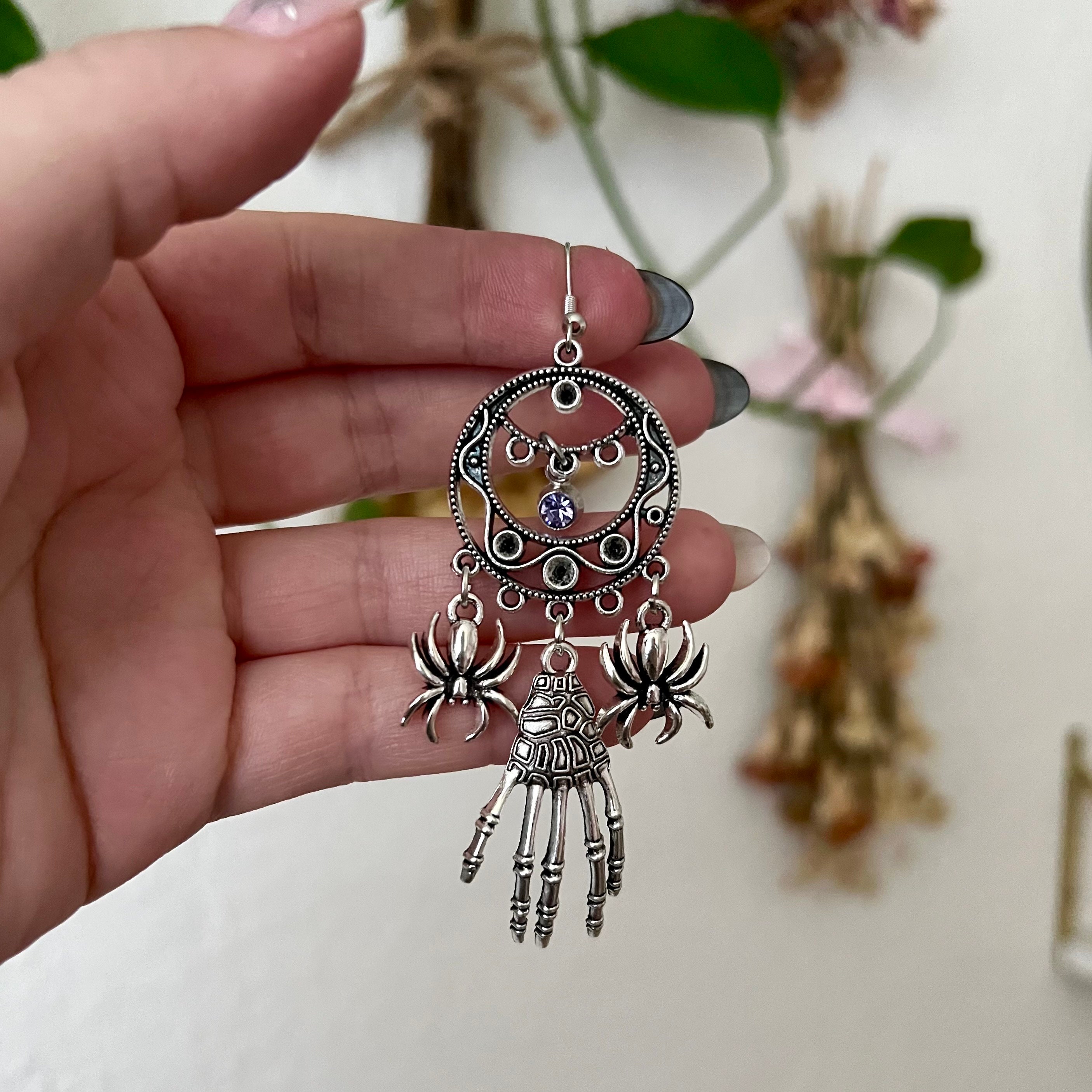 Skeleton Hand Spider Dangle Charm Earrings - Etsy