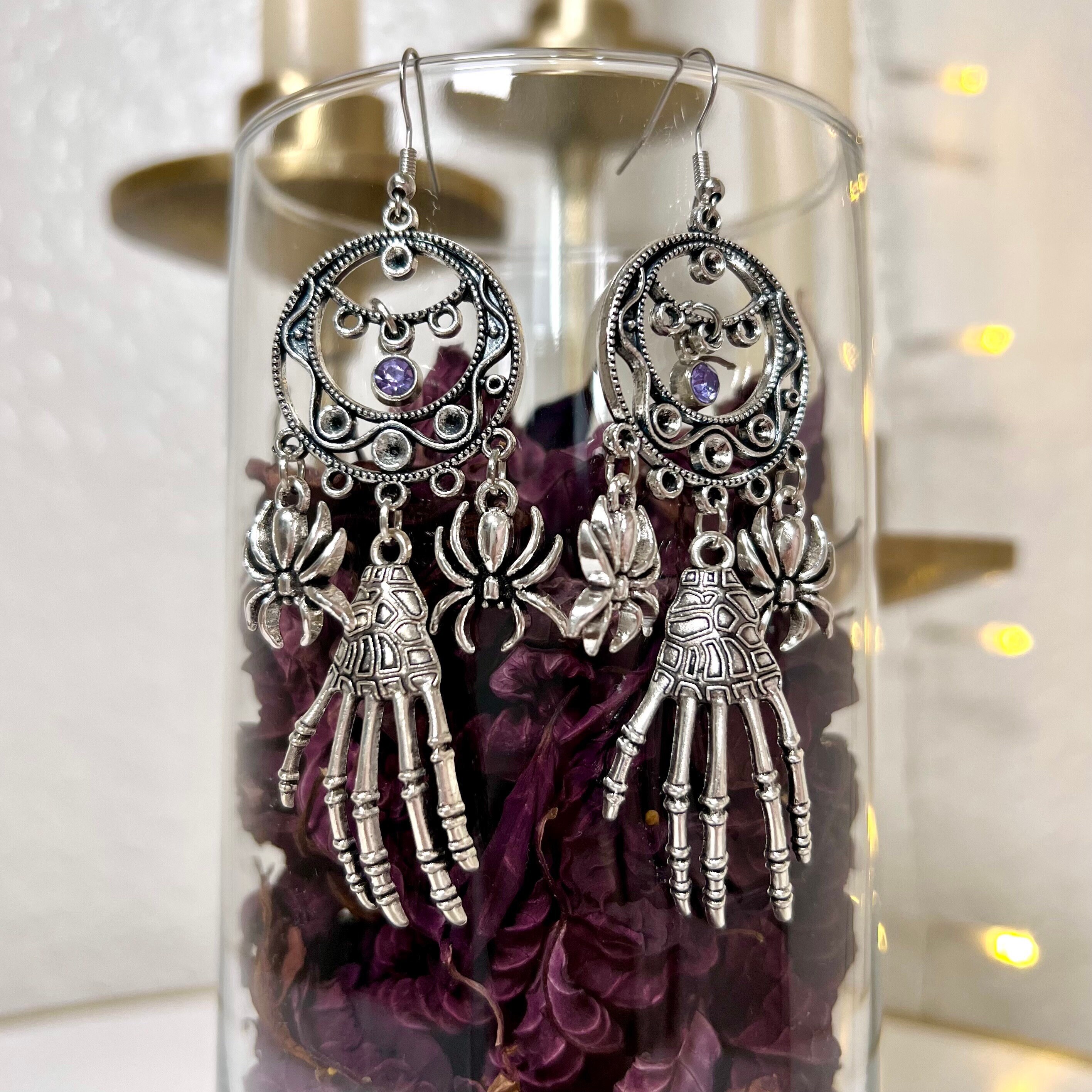 Skeleton Hand Spider Dangle Charm Earrings - Etsy
