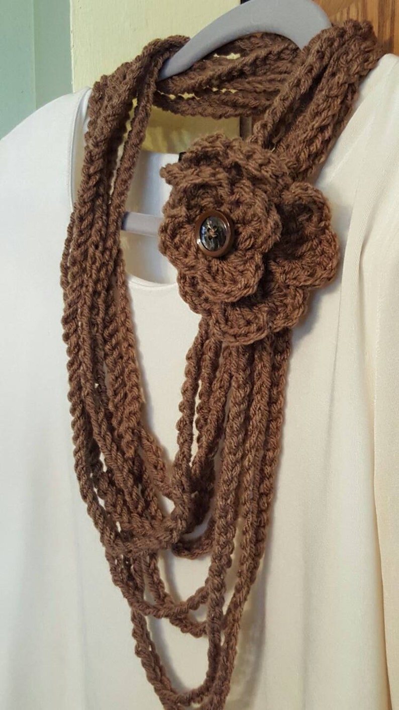 Beautiful handmade crocheted rope scarf Café color adjustable | Etsy