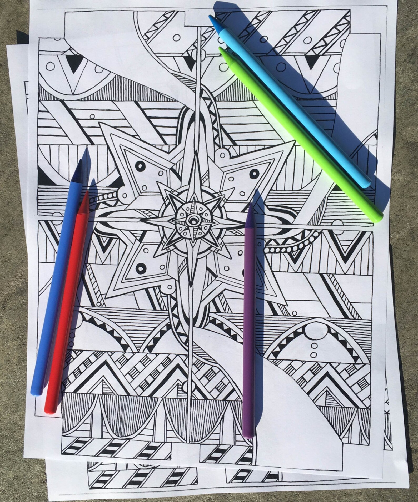 Star, Compass, Coloring Page, PDF Printable, Color In, Adult Colouring ...