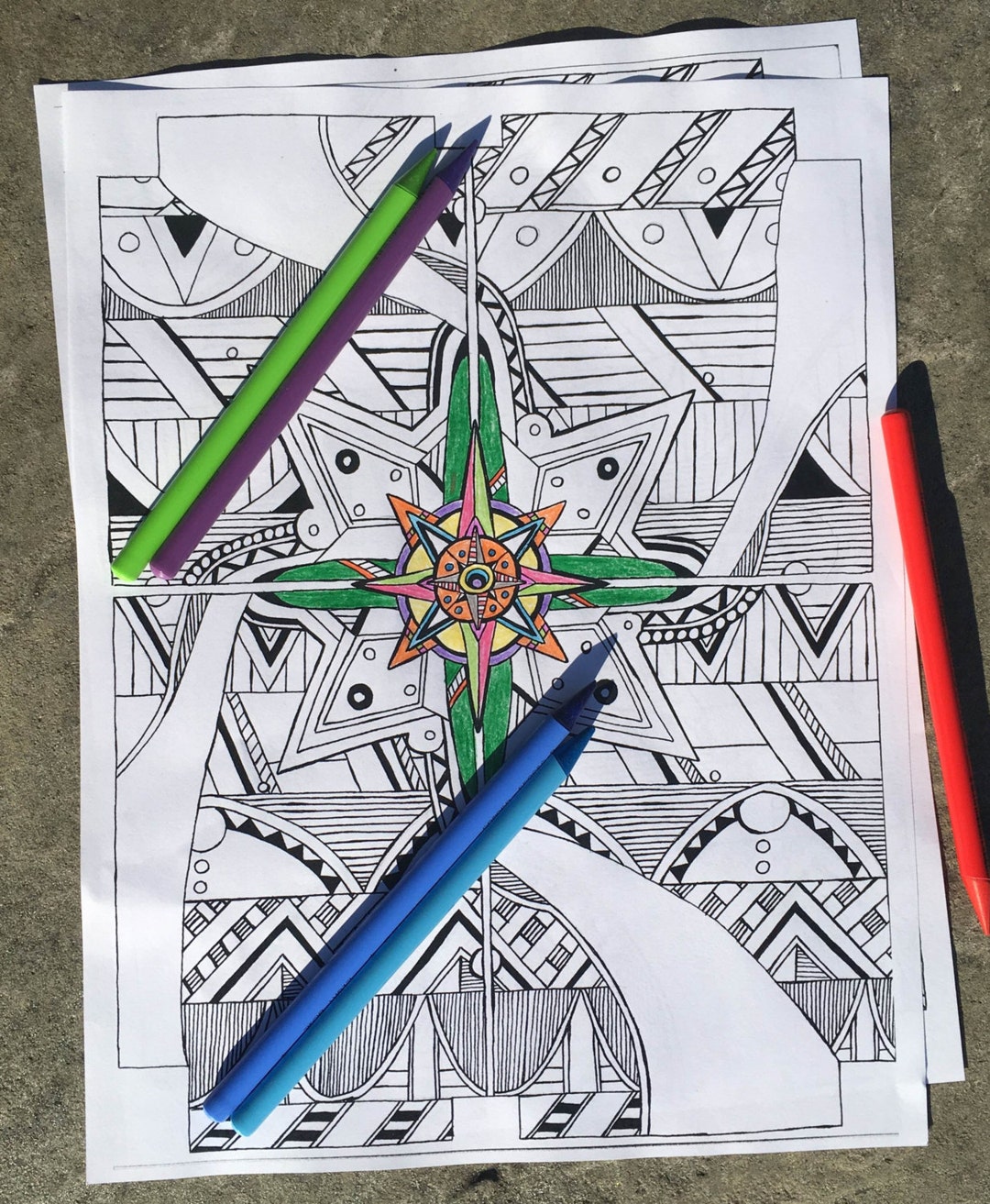 Star, Compass, Coloring Page, PDF Printable, Color In, Adult Colouring ...