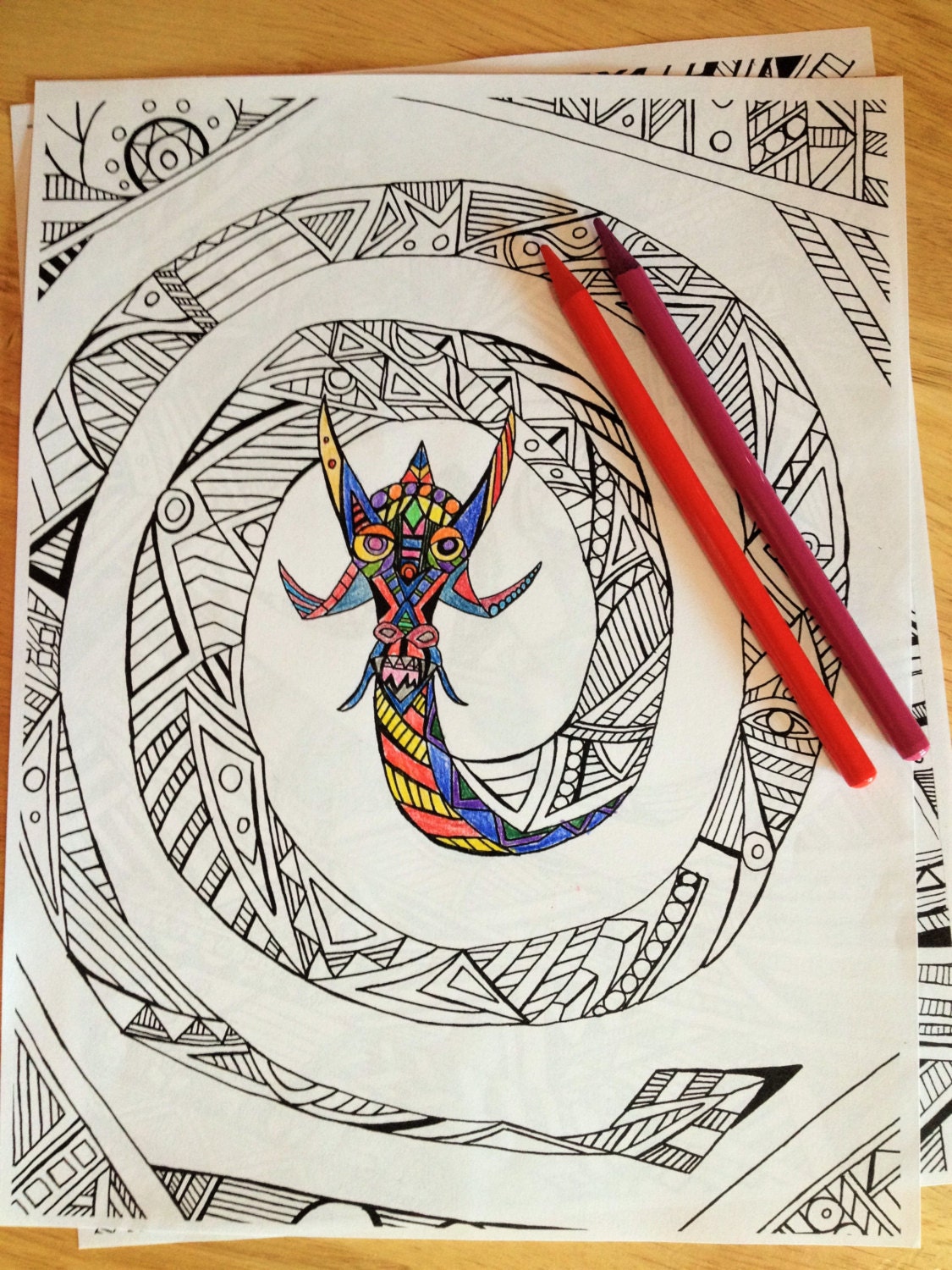 Abstract Dragon Coloring Page, PDF Printable, Color In, Adult Colouring ...