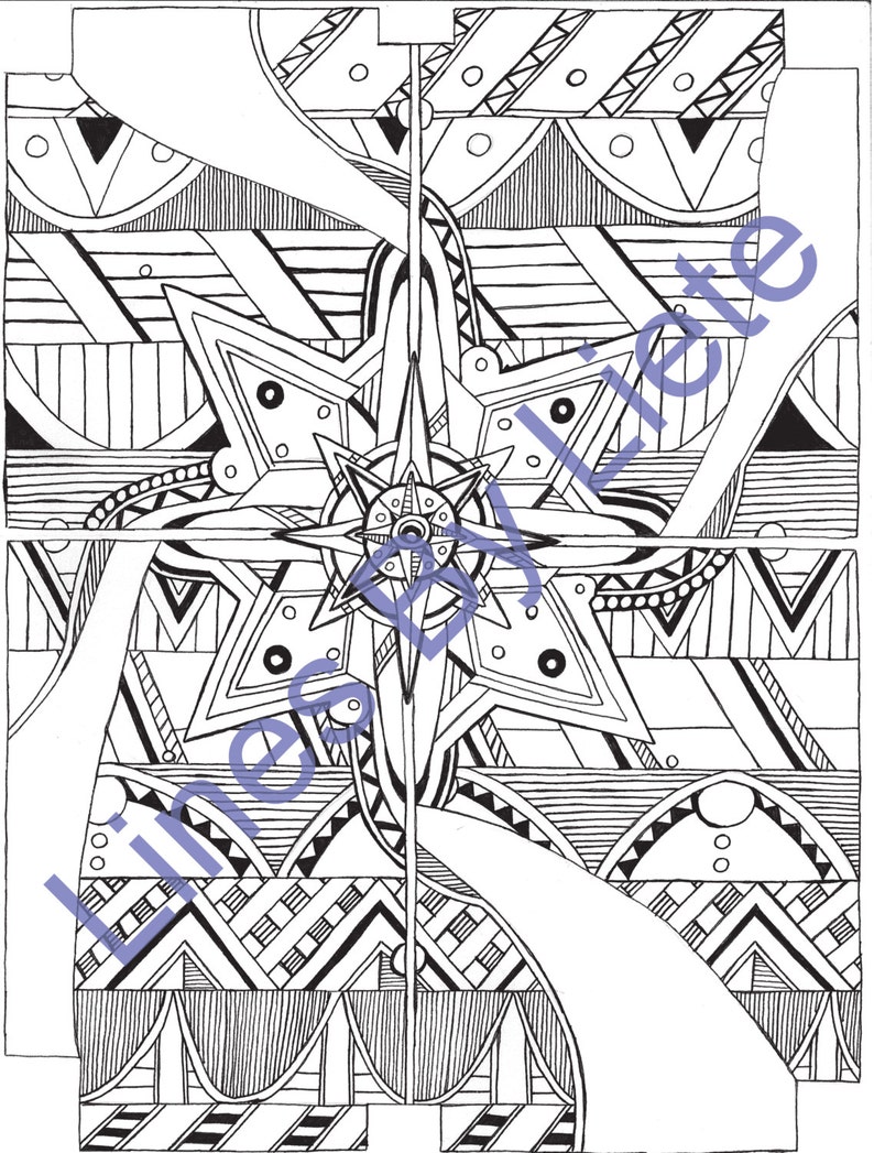 Star, Compass, Coloring Page, PDF Printable, Color In, Adult Colouring ...