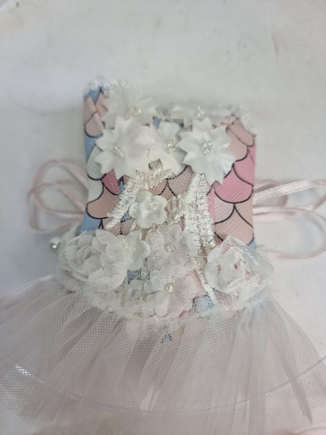 Pink and White Mermaid Scale Fairy Corset With Tiny White Flowers for 1 ...