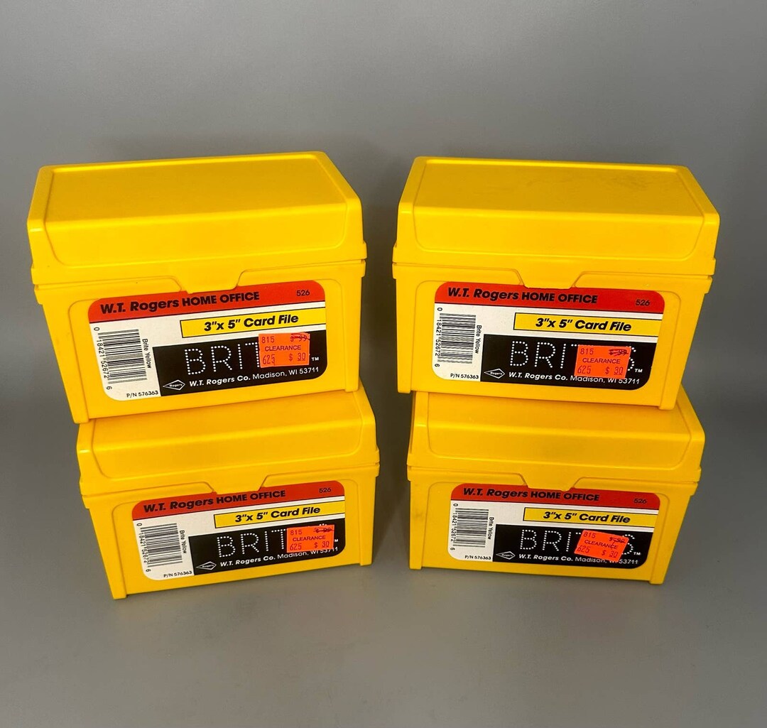 Vintage 4 New NOS W.T. Rogers Yellow Plastic 3x5 Index Card File Case ...