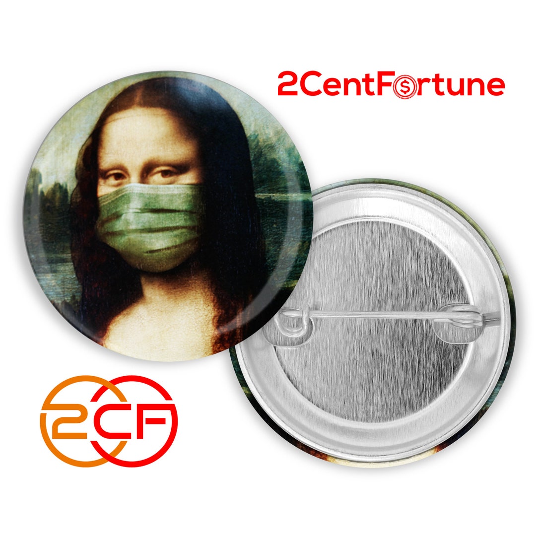 Mona Lisa Face Mask 1.25" Round Pin Button Badge 2020 Quarantine Da ...