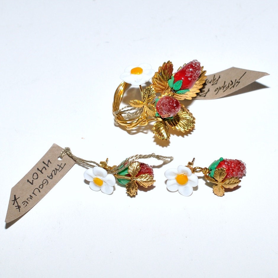 Stefano Poletti Strawberry Ring & Earrings Set Handblown Glass - Etsy