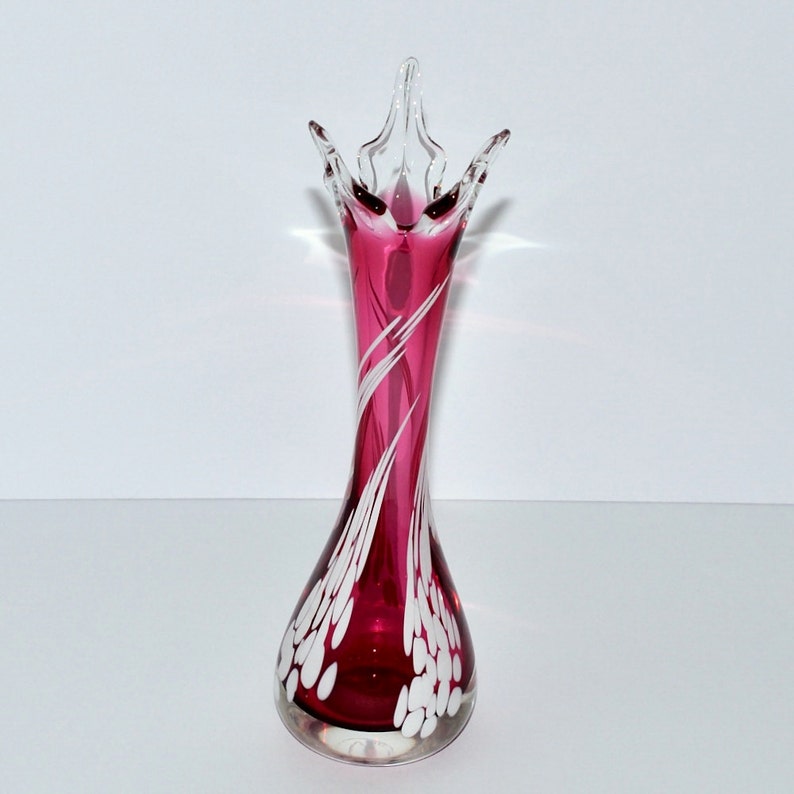 Bohemian Czechoslovakian Rubin Art Glass Cranberry & White Vase - Etsy