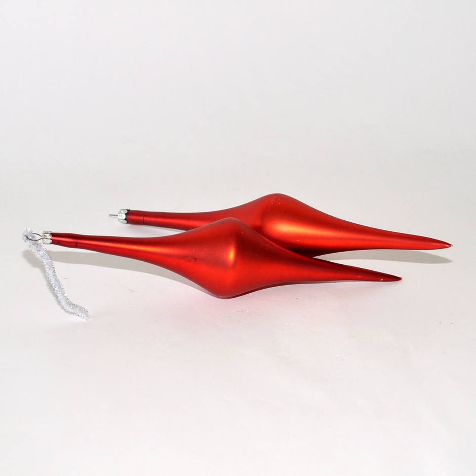 Vintage 10" Long Red Burnt Orange Glass Icicles Christmas Ornaments ...