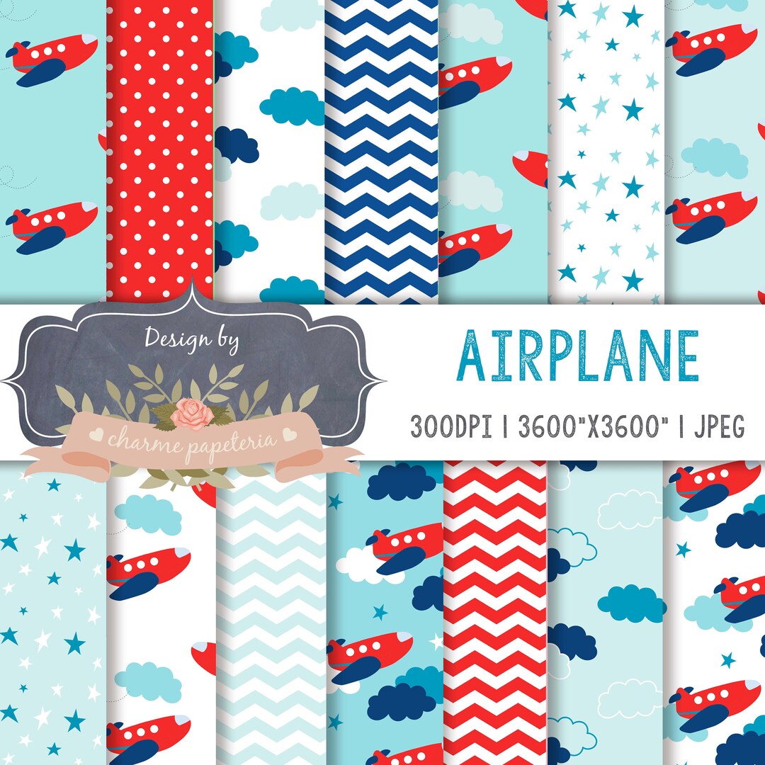 Airplane Digital Paper, Air Plane Papers, Airplane Pattern, Clouds ...
