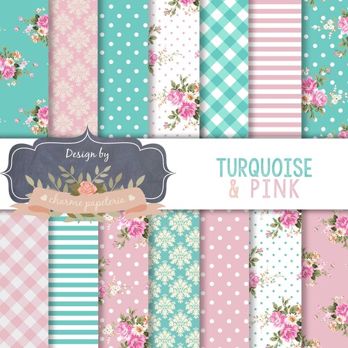 Shabby Chic Digital Paper Floral Digital Paper Turquoise - Etsy