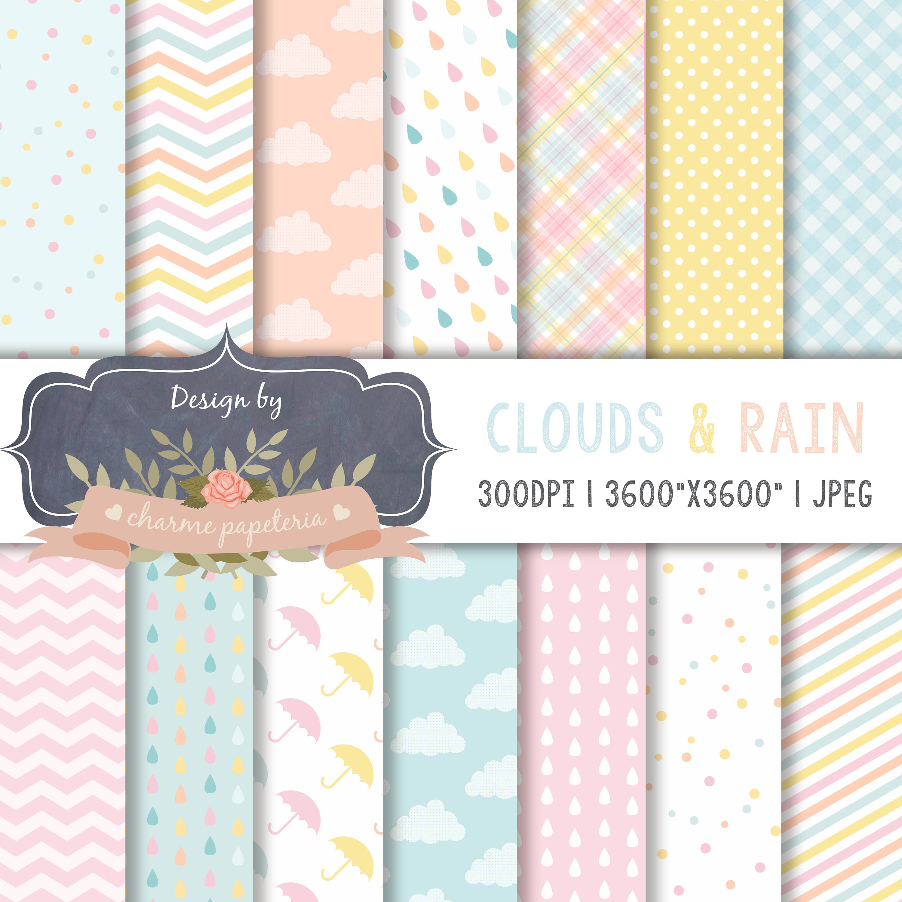 Rain Digital Paper, Clouds and Rain Digital Papers, Umbrella Digital ...