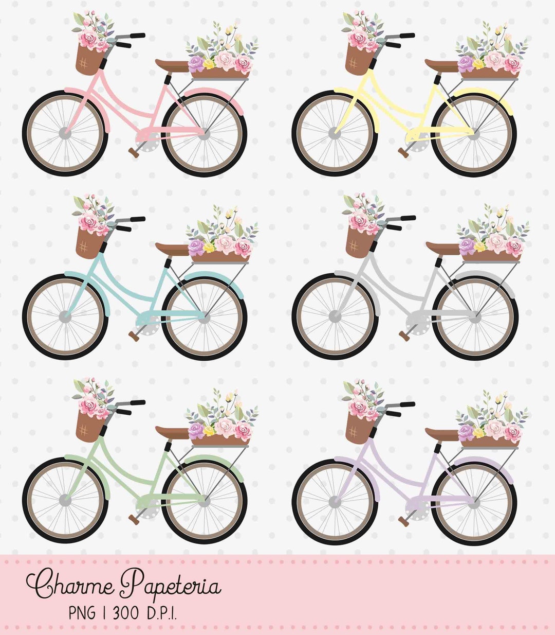 Bicycle Clipart, Wedding Bike Clipart, Bike Clipart Floral, Bike ...