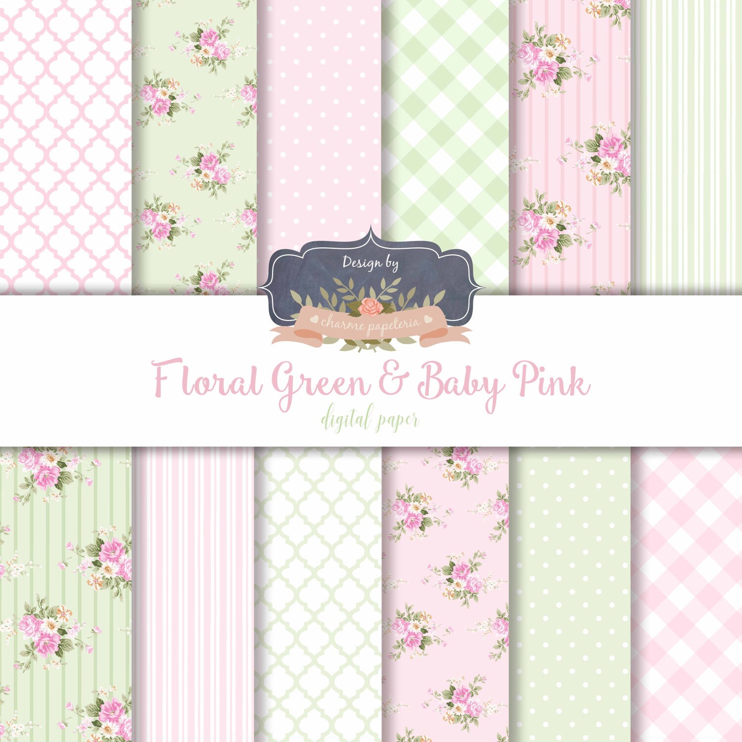 Shabby Chic Digital Paper, Floral Digital Paper, Baby Pink, Pink and ...