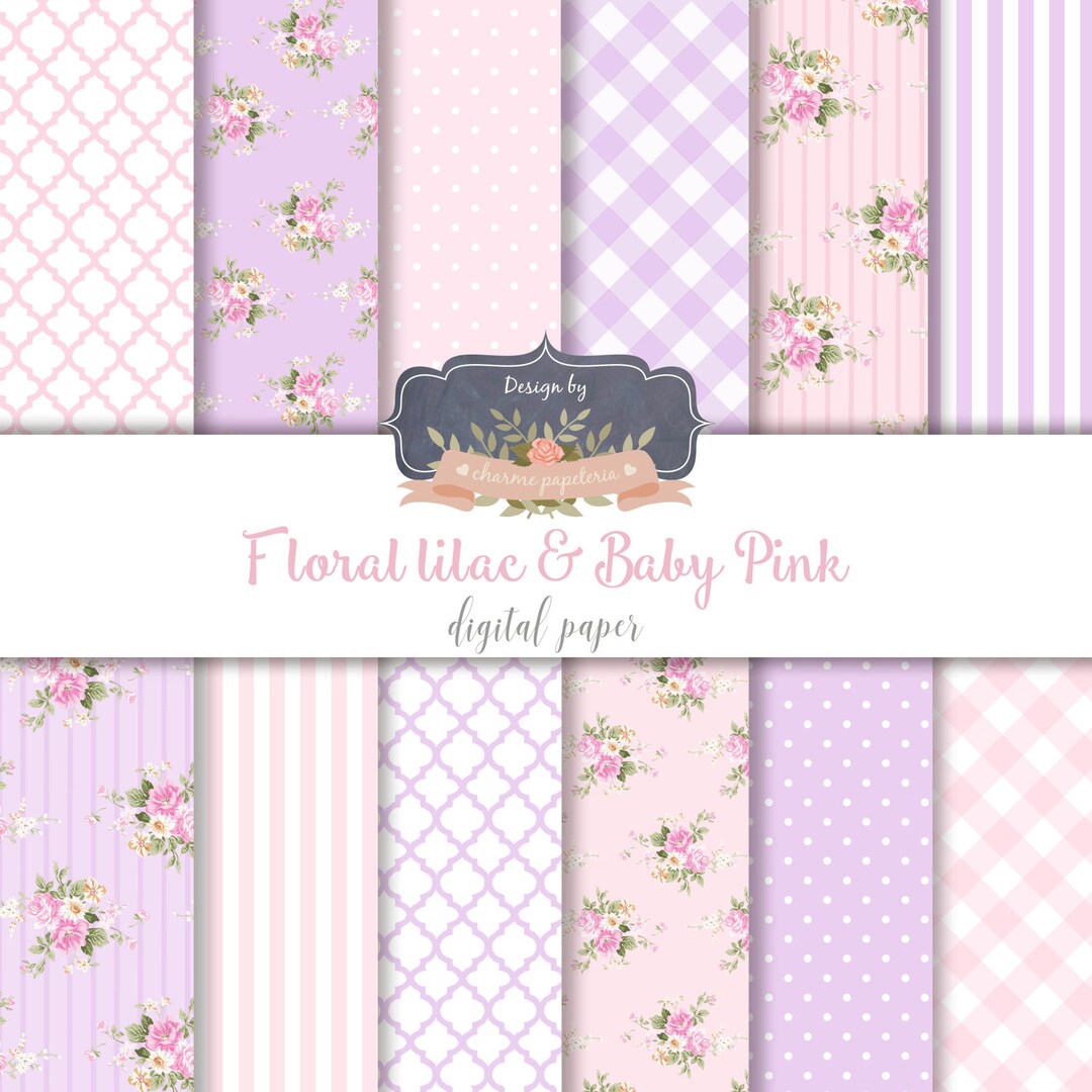 Floral Digital Paper, Lilac and Pink Digital Paper, Shabby Chic Paper ...