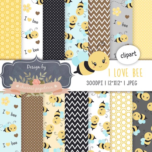 Bee Digital Papers and Clipart SET Bumble Bees Honeycomb - Etsy