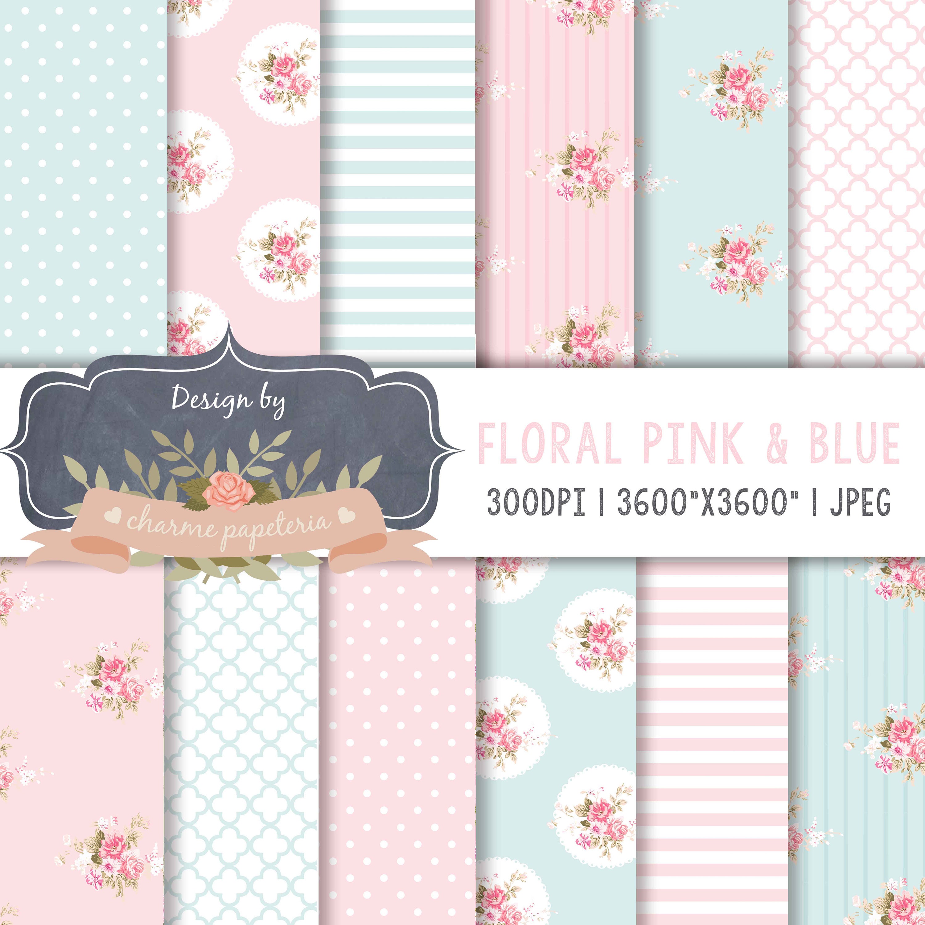 Papel digital floral papeles románticos con rosas papel - Etsy España