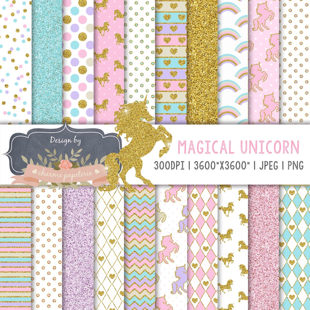 Unicorn Digital Paper Planner Gold Glitter Unicorn Magical - Etsy