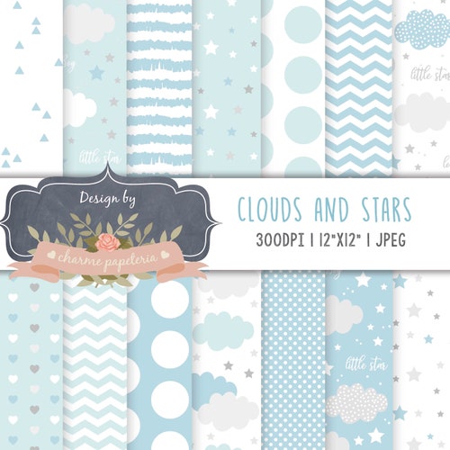 Cloud Digital Paper Gray Clouds Digital Papers Little Stars - Etsy