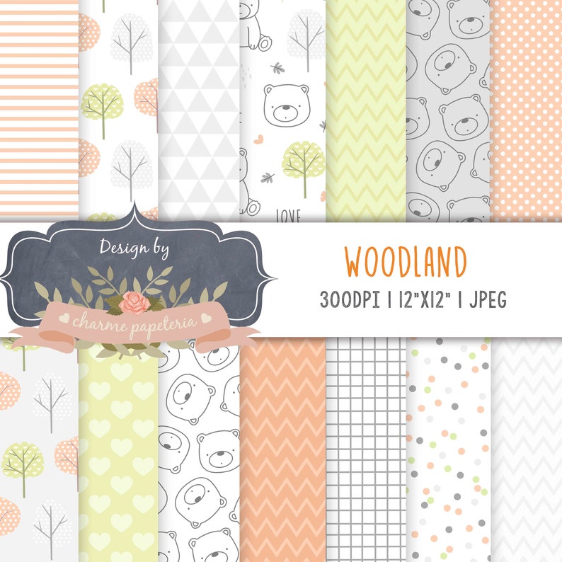 Woodland Digital Paper, Forest Animals Digital Papers, Bears Digital ...