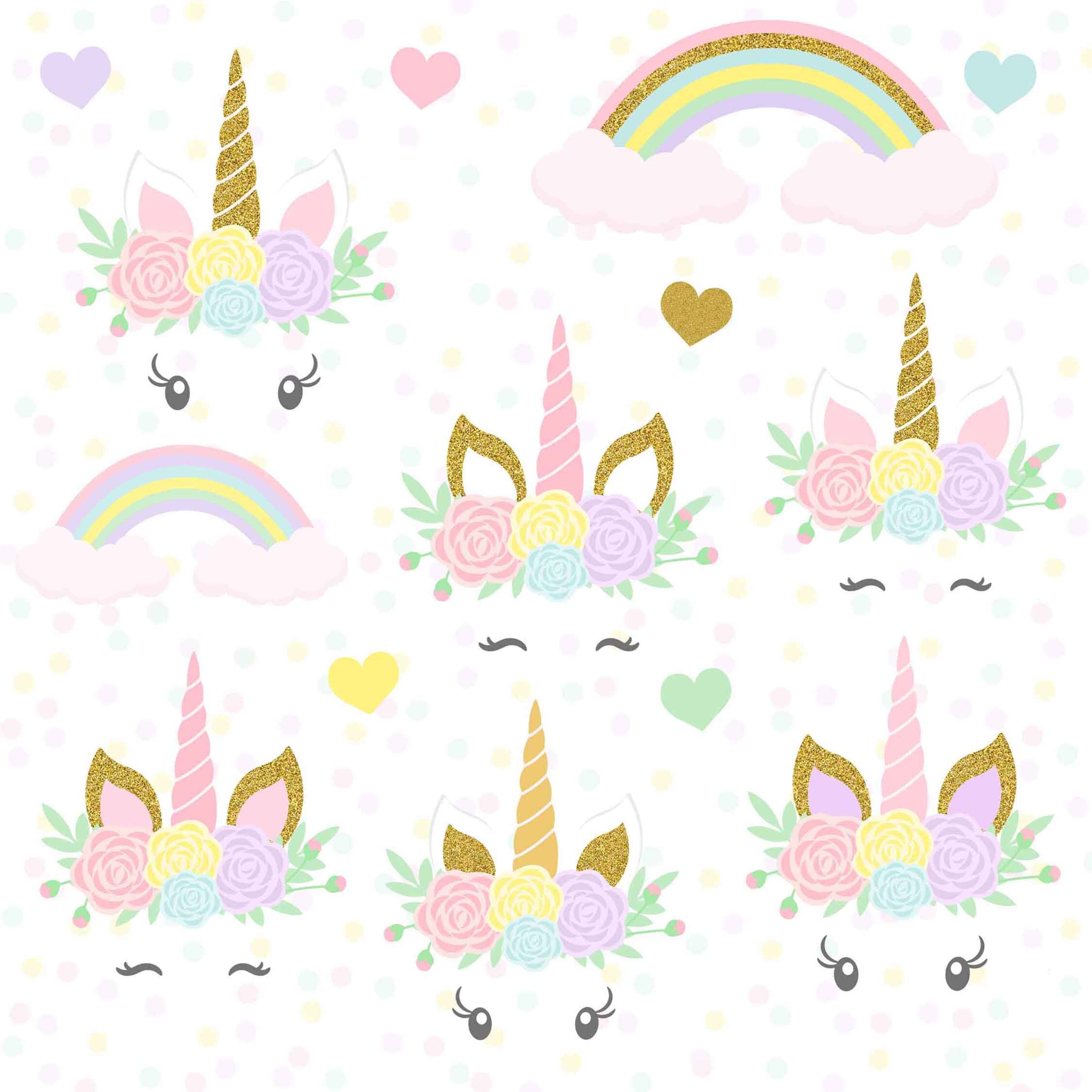 Unicorns Clipart, Gold Glitter Unicorns, Unicorn Head, Unicorn ...