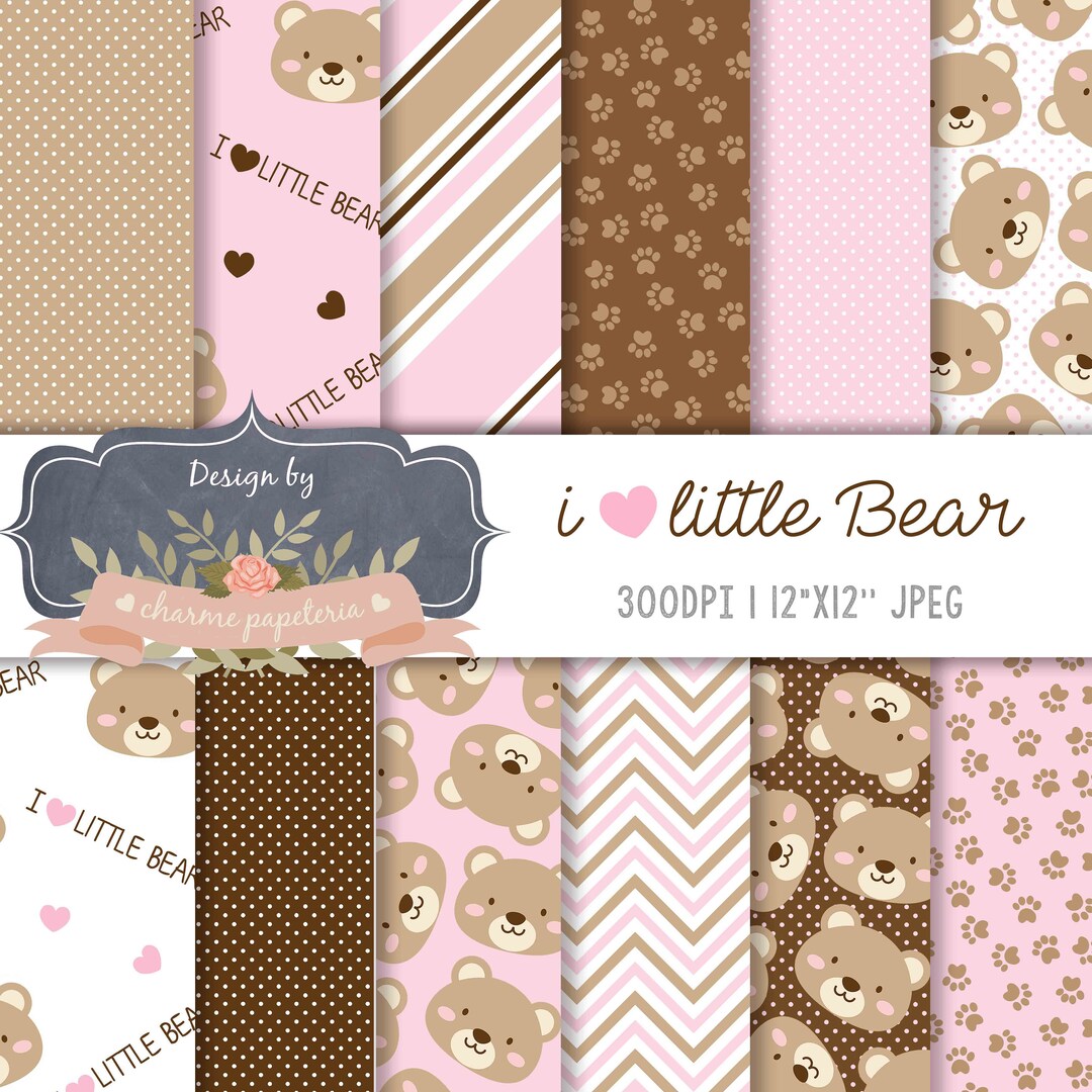 Teddy Bear Digital Paper, Little Bear, Invitations, Birthday Baby ...