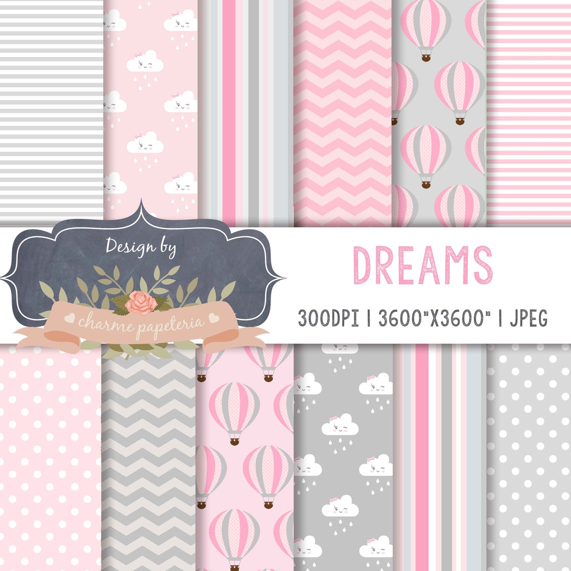 Hot Air Balloons Digital Paper Hot Air Balloon Hot Air | Etsy