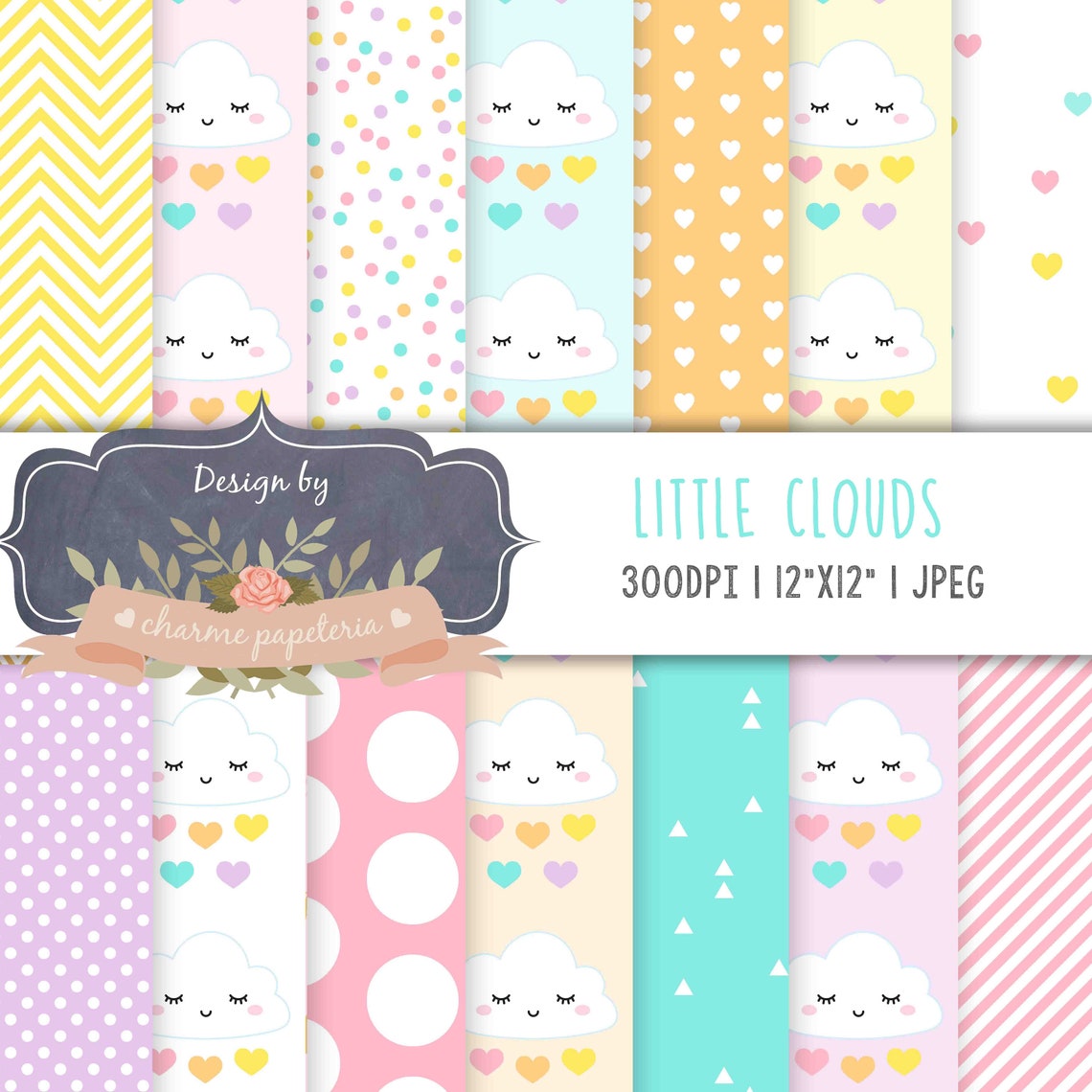 Little Cloud Digital Paper Rain Digital Paper Cute Clouds - Etsy