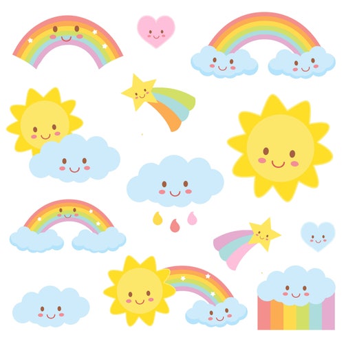 Weather Clipart Forecast Graphics Cloud Rainbow Rain - Etsy