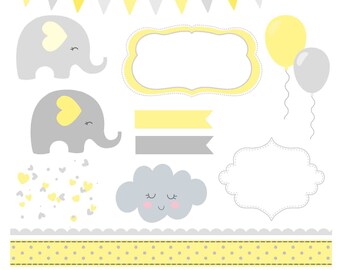 Yellow Grey Elephant | Etsy