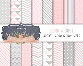 Pink Grey Chevron | Etsy