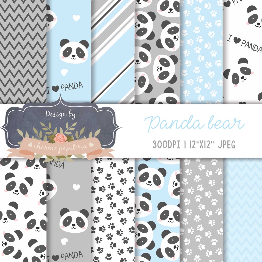 Panda Boy Digital Paper, Panda Bear, Invitations, Birthday Baby Shower ...