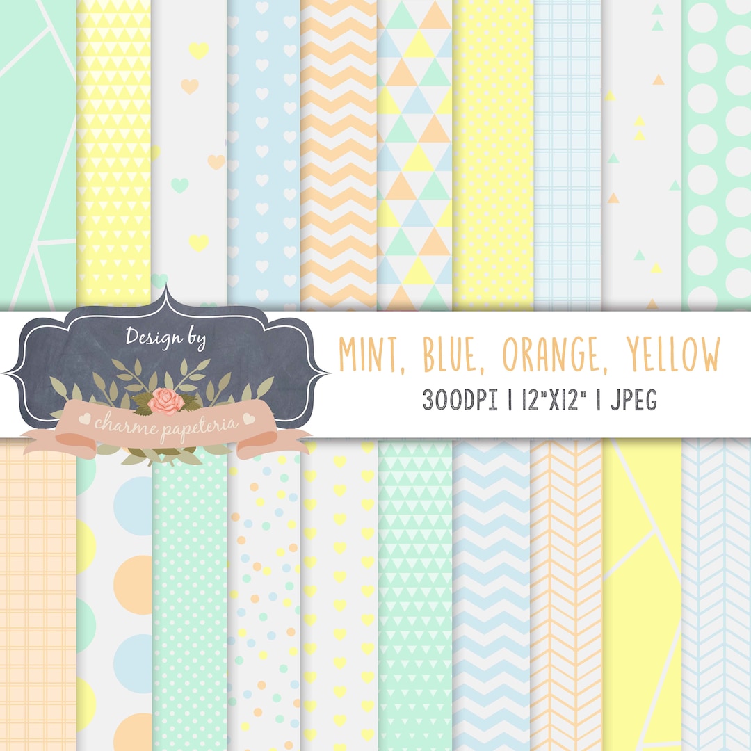Geometric Digital Paper, Orange, Yellow, Mint and Blue Papers, Baby Boy ...