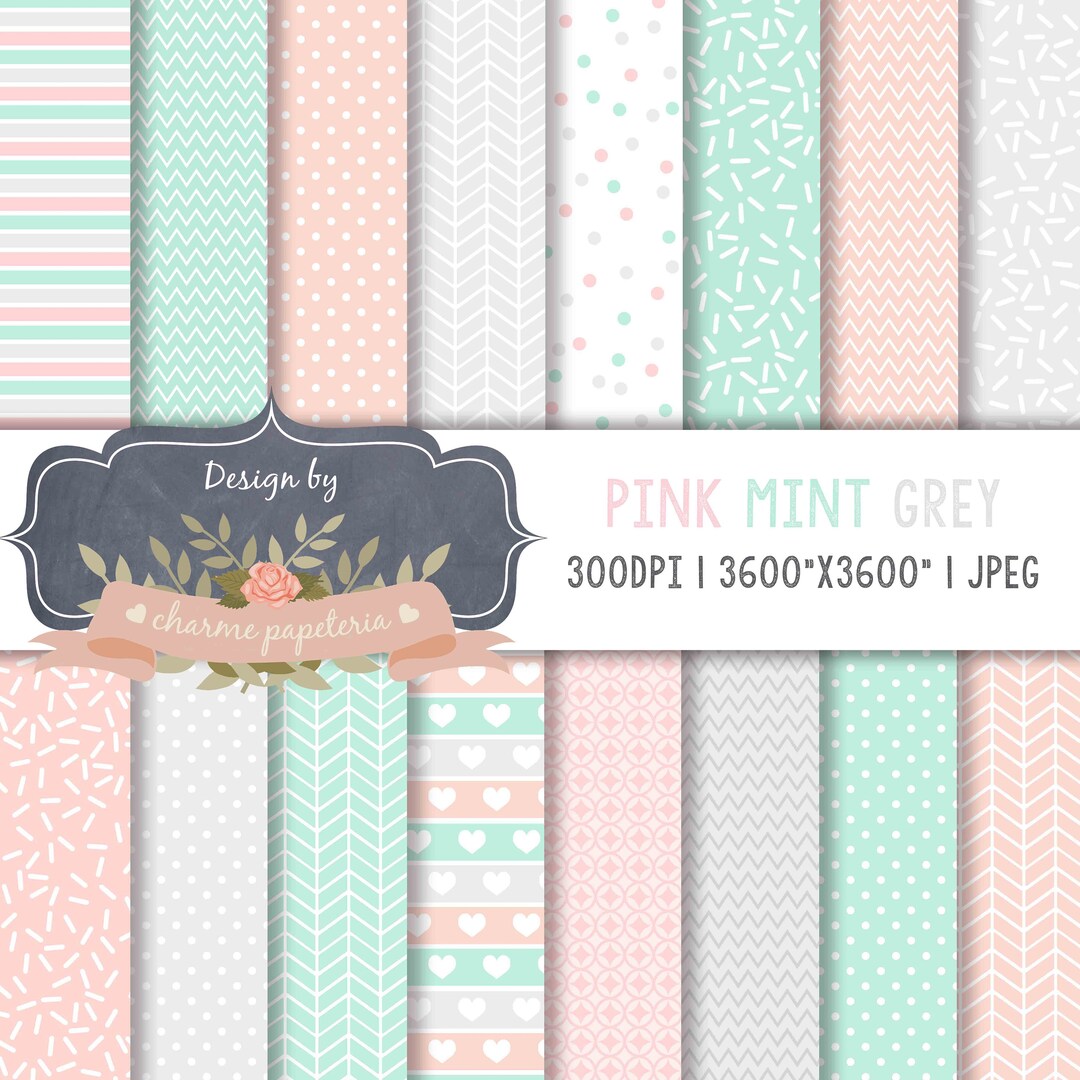 Mint and Blush Digital Paper Pack Chevron Pink and Mint Pink - Etsy