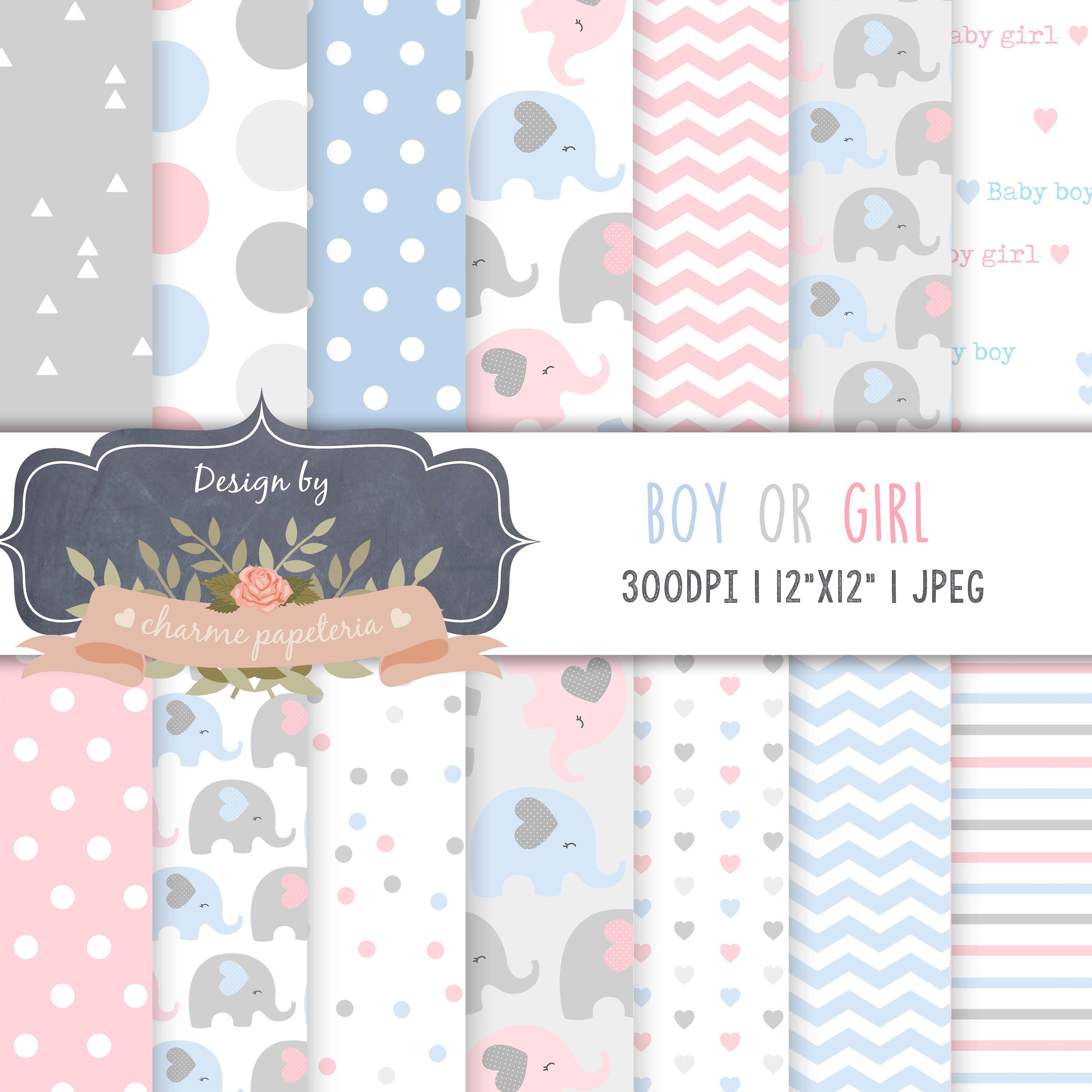 Gender Reveal Digital Paper, Gender Reveal Digital Paper, Baby Shower ...