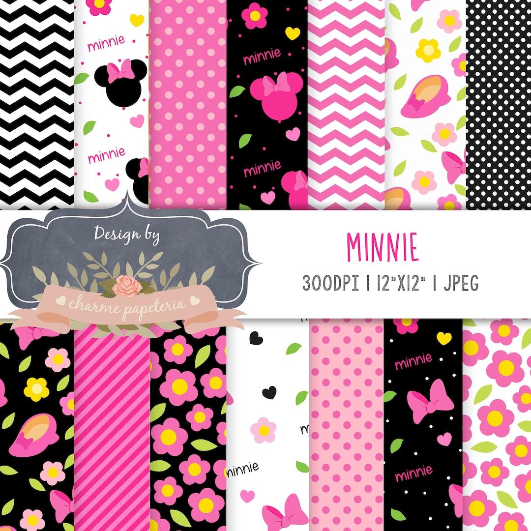 Minnie Digital Paper, Minnie Pattern, Flowers Minnie Digital Paper ...