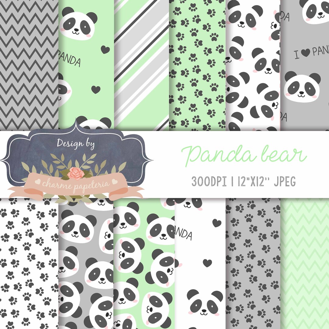 Panda Boy Digital Paper, Panda Bear, Invitations, Birthday Baby Shower ...