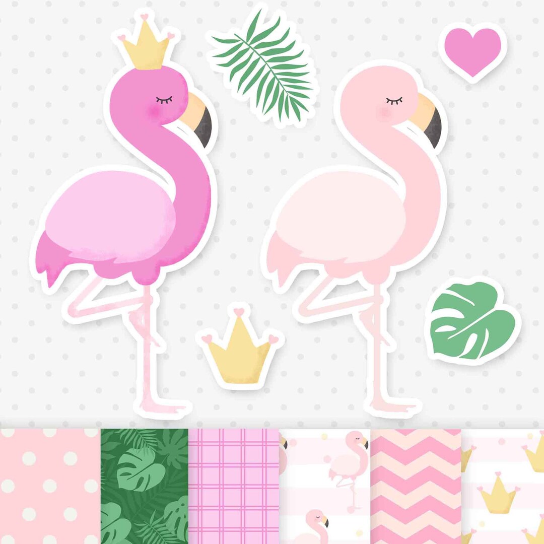 Flamingo Digital Paper, Tropical Digital Papers, Flamingo Clipart ...