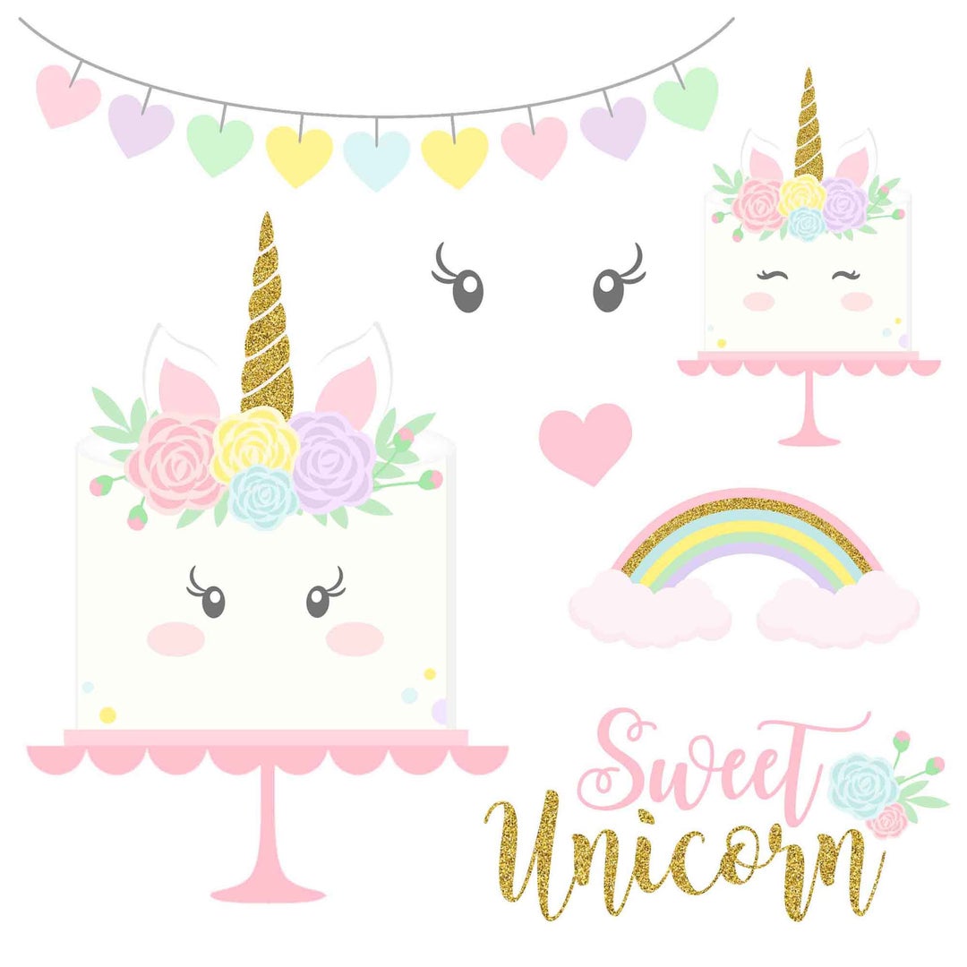 Unicorn Cake Clipart Magical Unicorns Gold Glitter Unicorns - Etsy