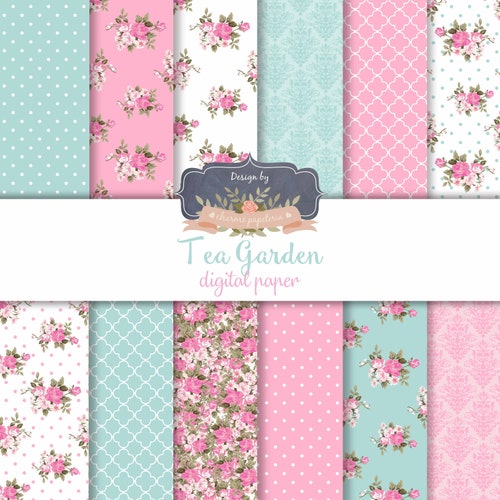 Teal Digital Paper Floral Digital Papers Floral Digital | Etsy