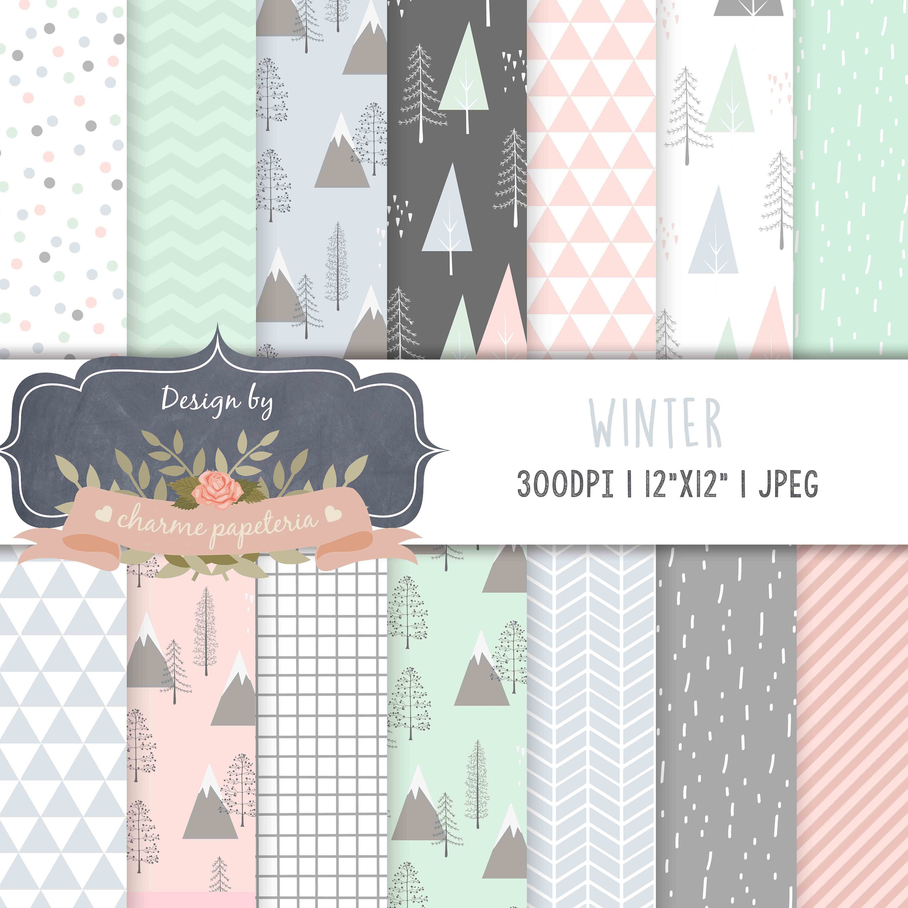 Winter Mountains Digital Paper Winter Woodland Winter Forest | Etsy