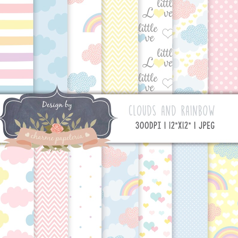 Rainbow and Hearts Patterns, Rainbow Digital Papers, Hearts, Rainbow ...