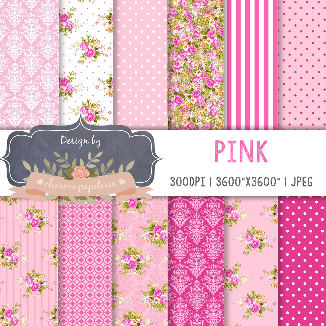 Pink Floral Digital Paper Floral Pink Paper Shabby Chic - Etsy