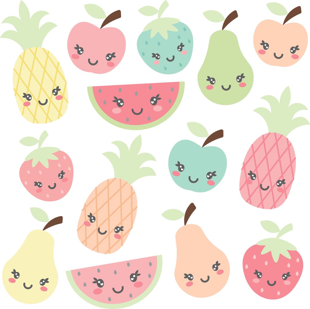 Cute Fruit Clipart Fruit Party Kawaii Fruits Clipart - Etsy