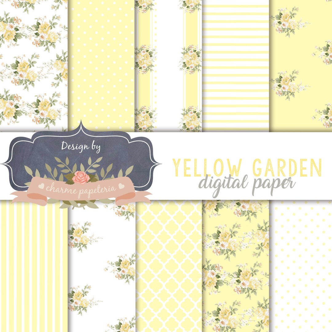 Yellow Digital Paper, Floral Digital Paper, Yellow Floral Digital Paper ...