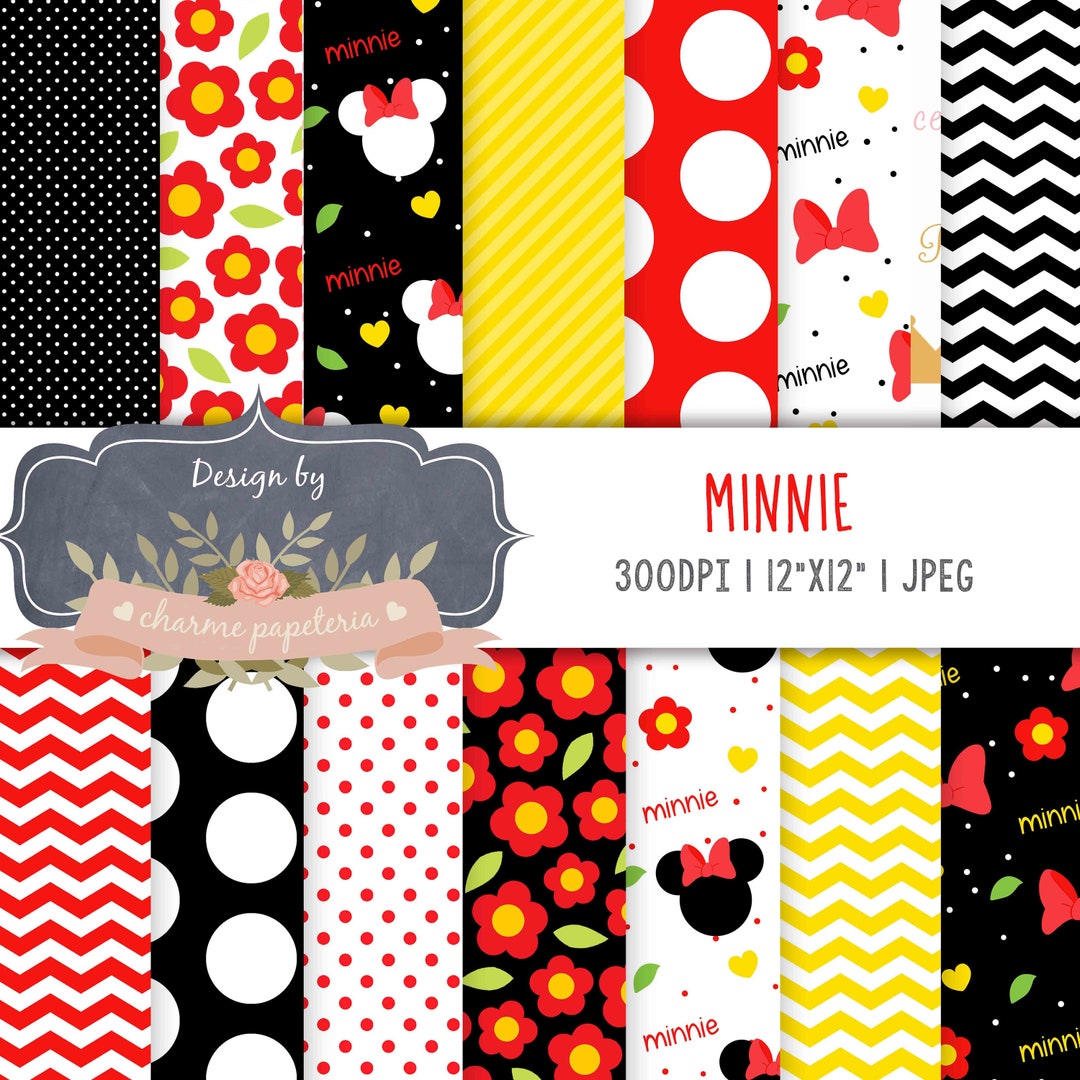 Minnie Baby Digital Paper, Minnie Mouse Digital Papers, Chevron, Red ...